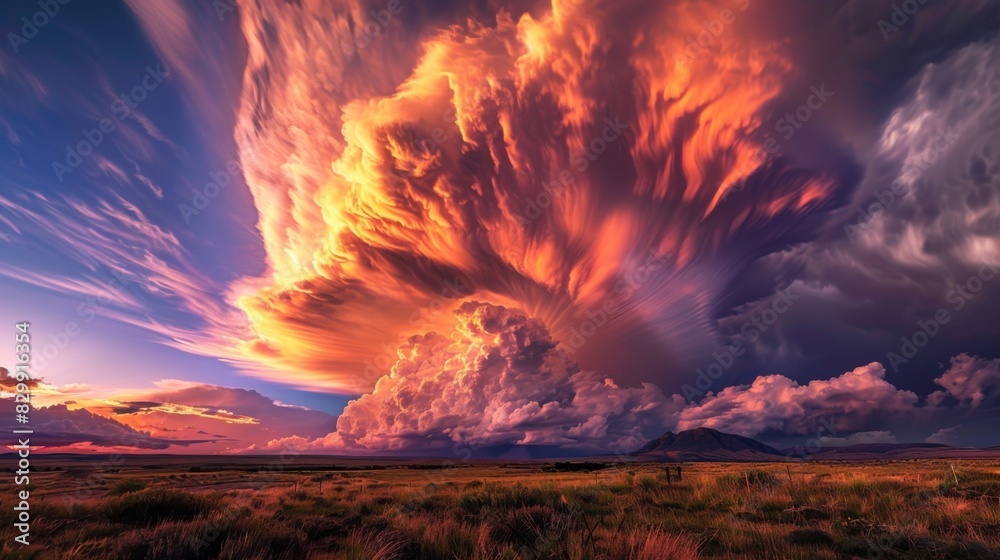 Majestic clouds forming dramatic shapes against a vibrant sunset sky ...