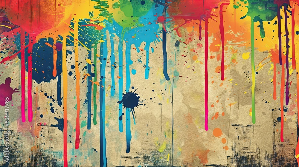 Colorful paintings with splashes of paint that create a sense of chaos ...