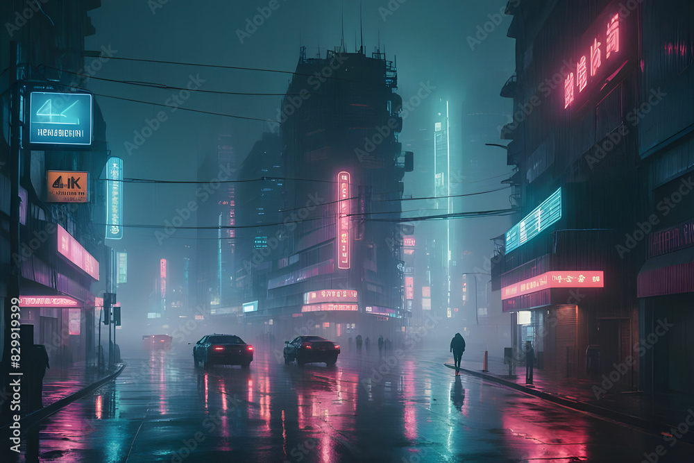 Cyberpunk streets illustration, futuristic city, dystoptic artwork at night, 4k wallpaper. Rain ...