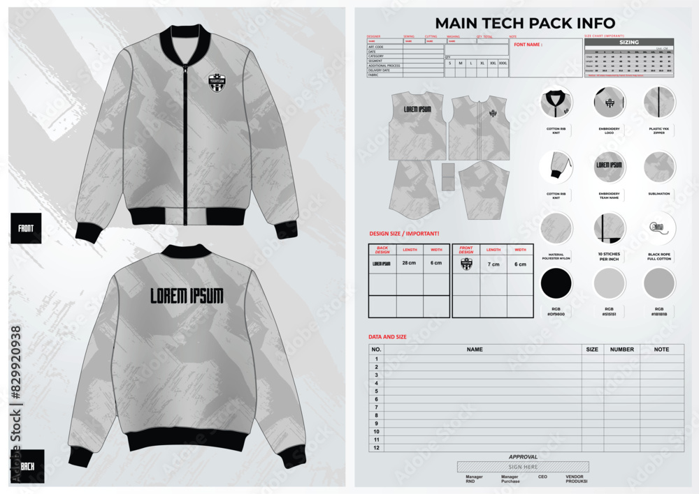 sublimation jacket design with techpack and pattern Stock Vector | Adobe Stock