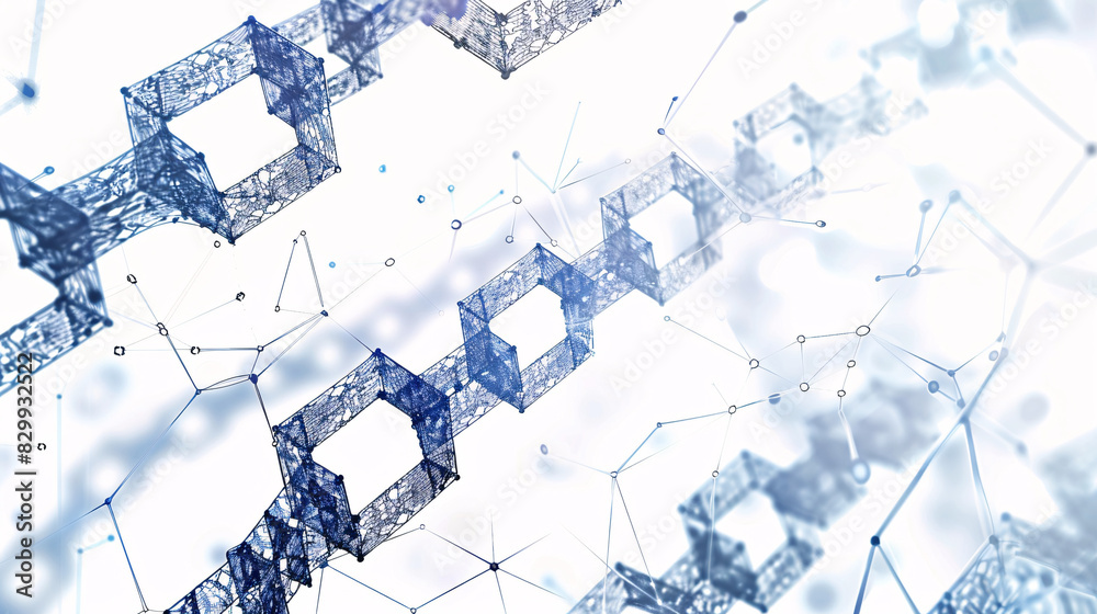 Abstract blue blockchain network with cubes and lines, depicting ...