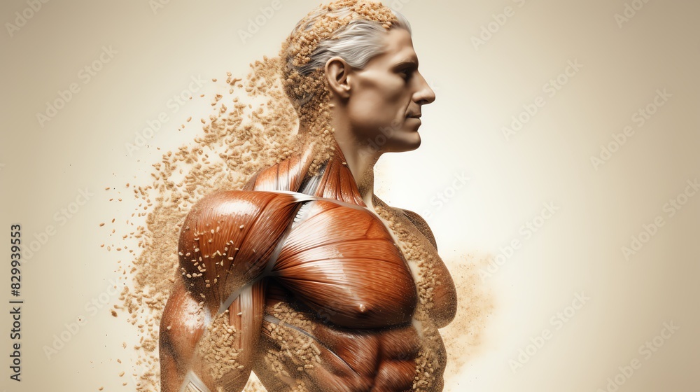 A double exposure of human muscles with different types of beans ...