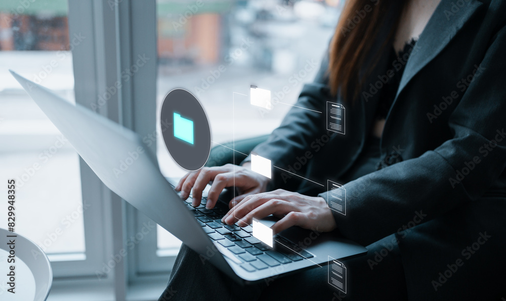 Folder document Management System DMS Open File folder with flying ...