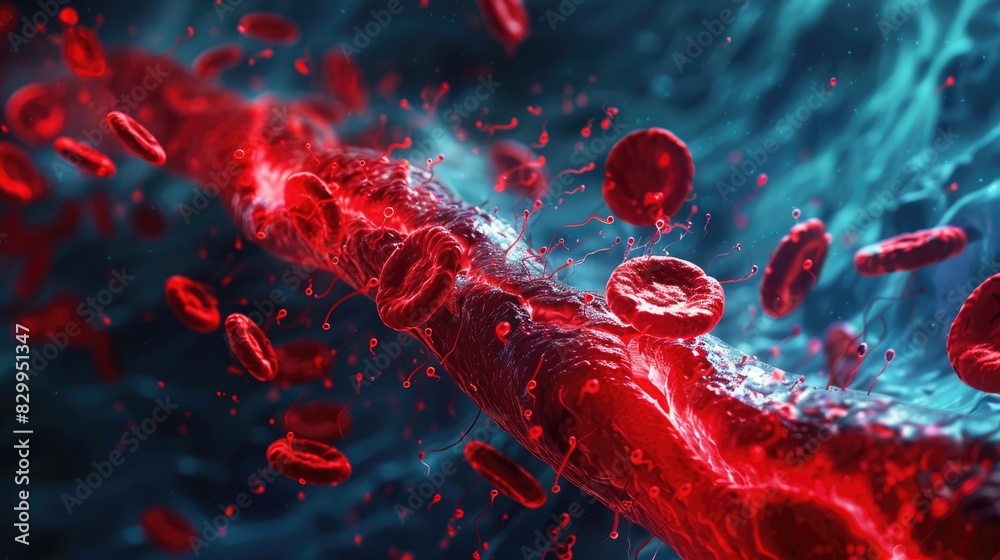 Red blood cells race through the winding path of a vein. Stock ...