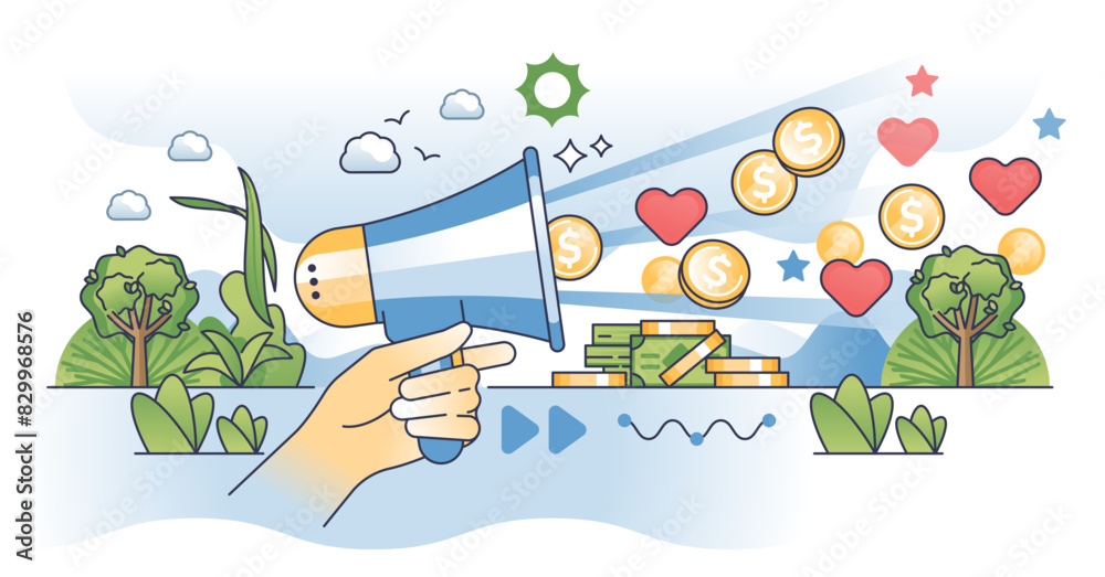 Nonprofit fundraising campaign with money gathering outline hands ...