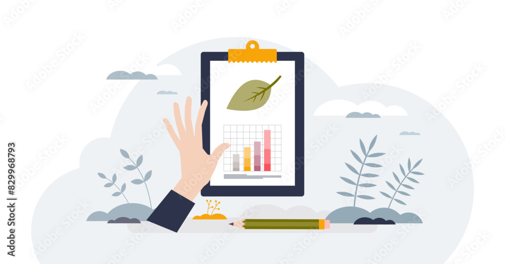 Sustainability reporting and green business ESG chart tiny person ...