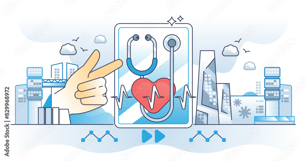 Urgent care EMR or electric medical records database outline hands ...