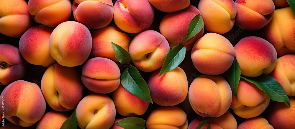 Fresh perfectly ripe orange peaches arranged in a bunch ready for ...