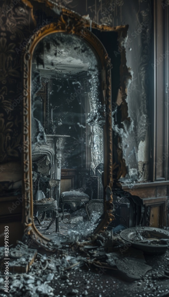 Haunted Victorian Mirror Reflecting Distorted Room with Melting and ...
