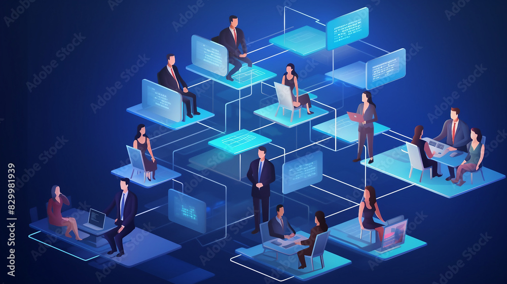 Corporate Hierarchy Organization Chart with Business Process Automation Flowchart. Structure of ...