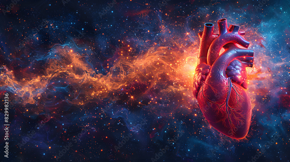 Celestial Rhythm Human Heart with Electrocardiogram Pulse Illustrated ...