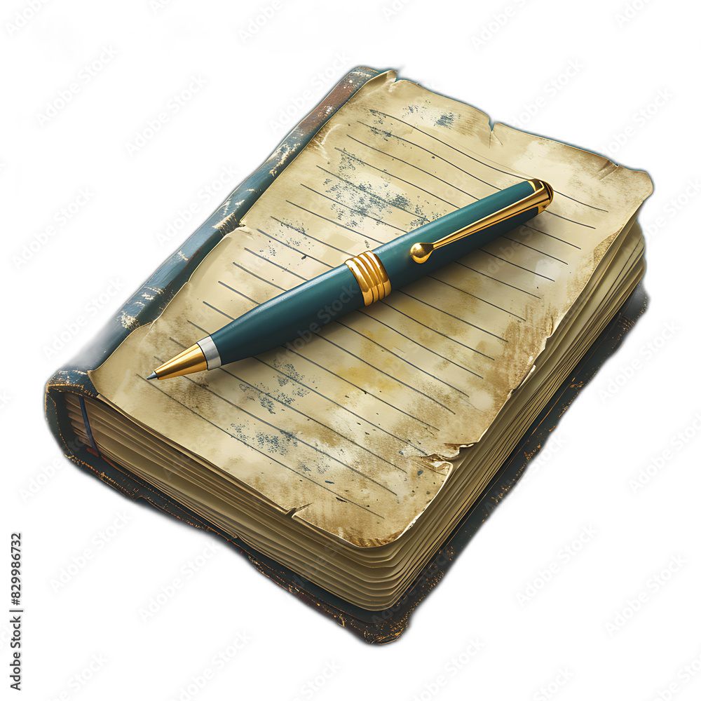 An icon for a journaling app depicting a book with a pen writing on its ...