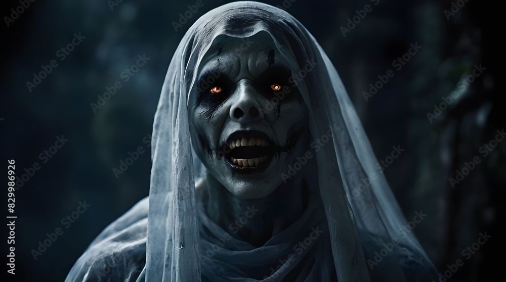 Evil halloween ghost avatar with open mouth coming towards you scary ...