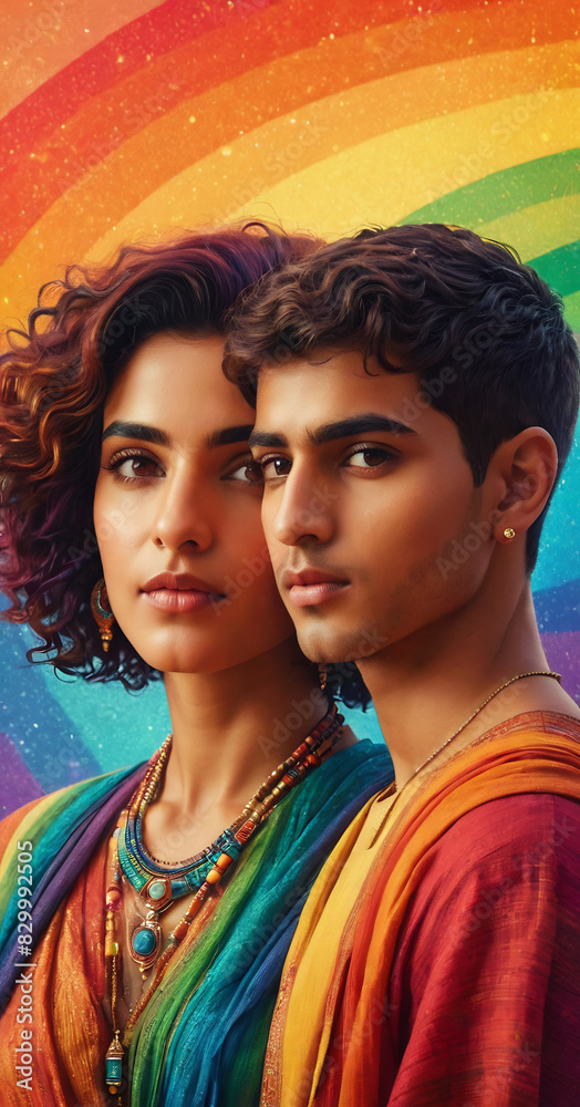 LGBTQ couple illustration banner, rainbow color artwork, creative ...