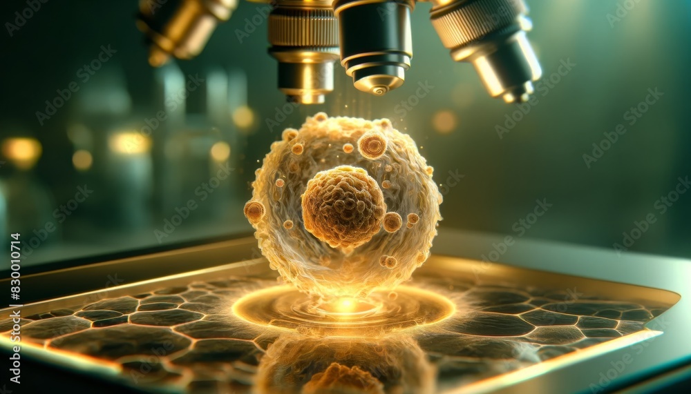 Microscopic view of a biological cell under a high-powered microscope ...