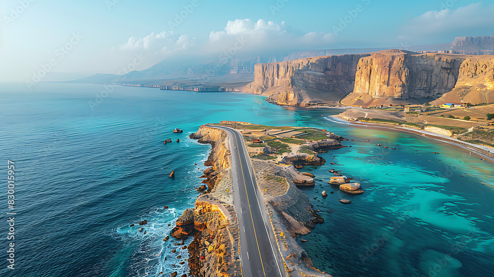 breathtaking image of Makran Coastal Highway winding along rugged ...