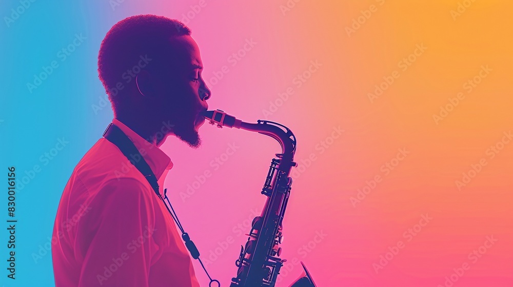 Minimalist saxophone player silhouette, vector art, clean lines, pastel ...