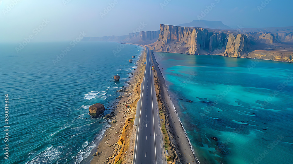 breathtaking image of Makran Coastal Highway winding along rugged ...