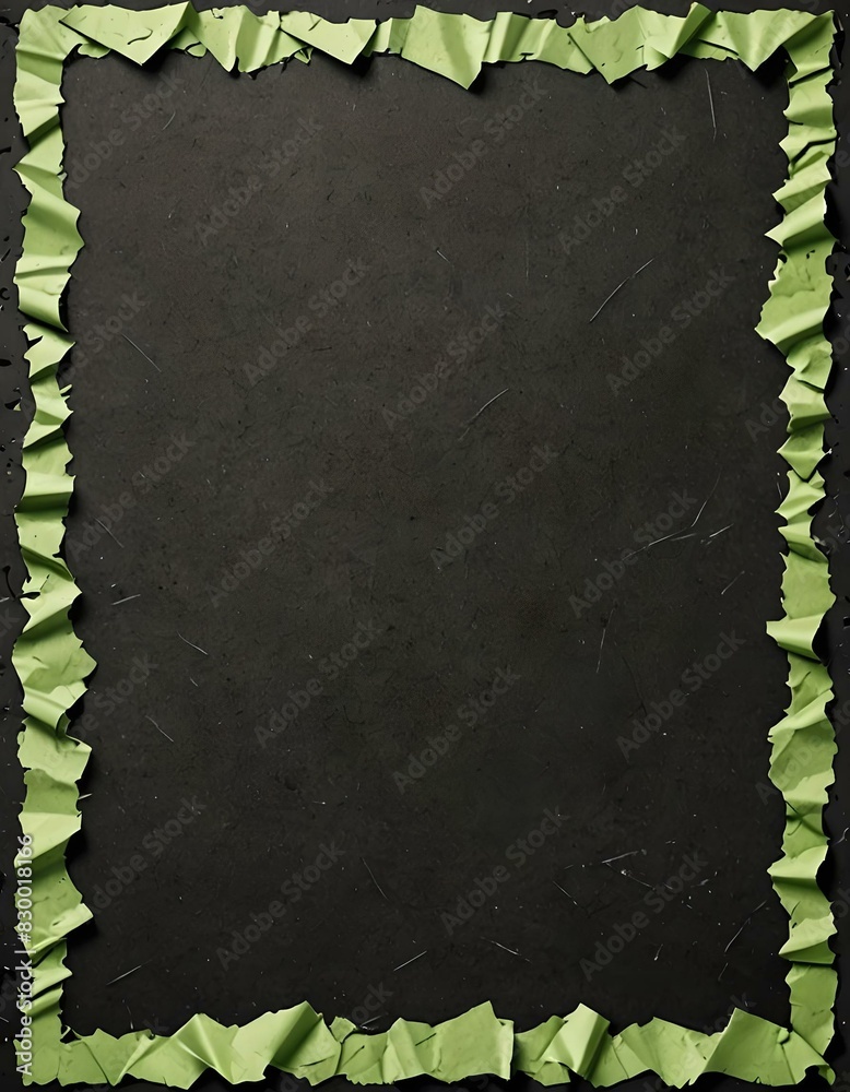 wrinkled, torn green paper frame border on black, paper texture Stock ...