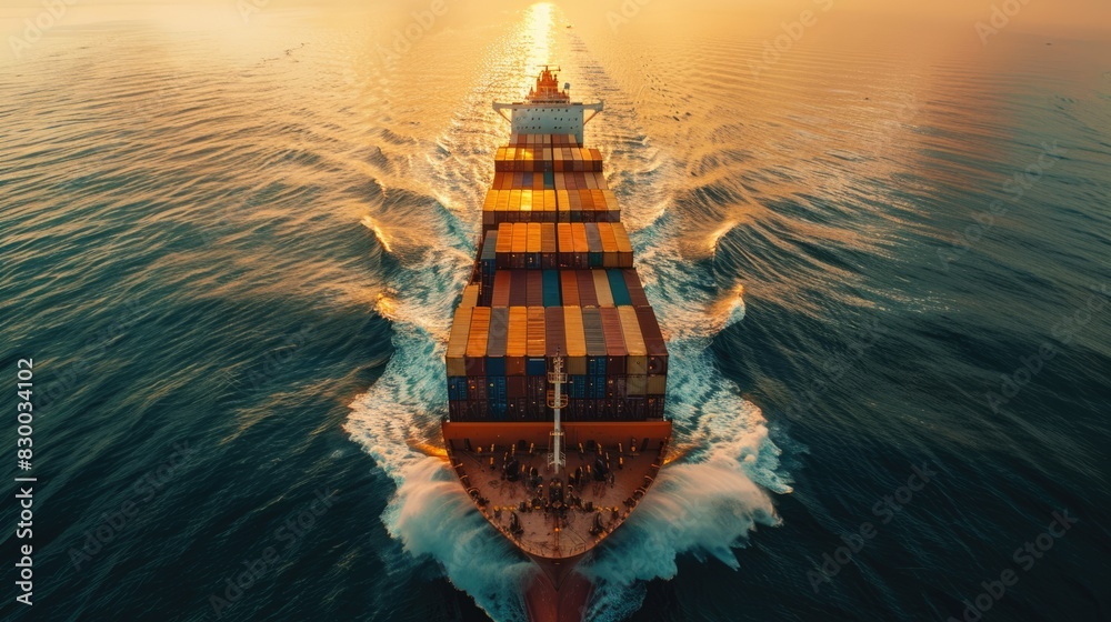 Container ship arriving in port, containership and tug boat going to ...