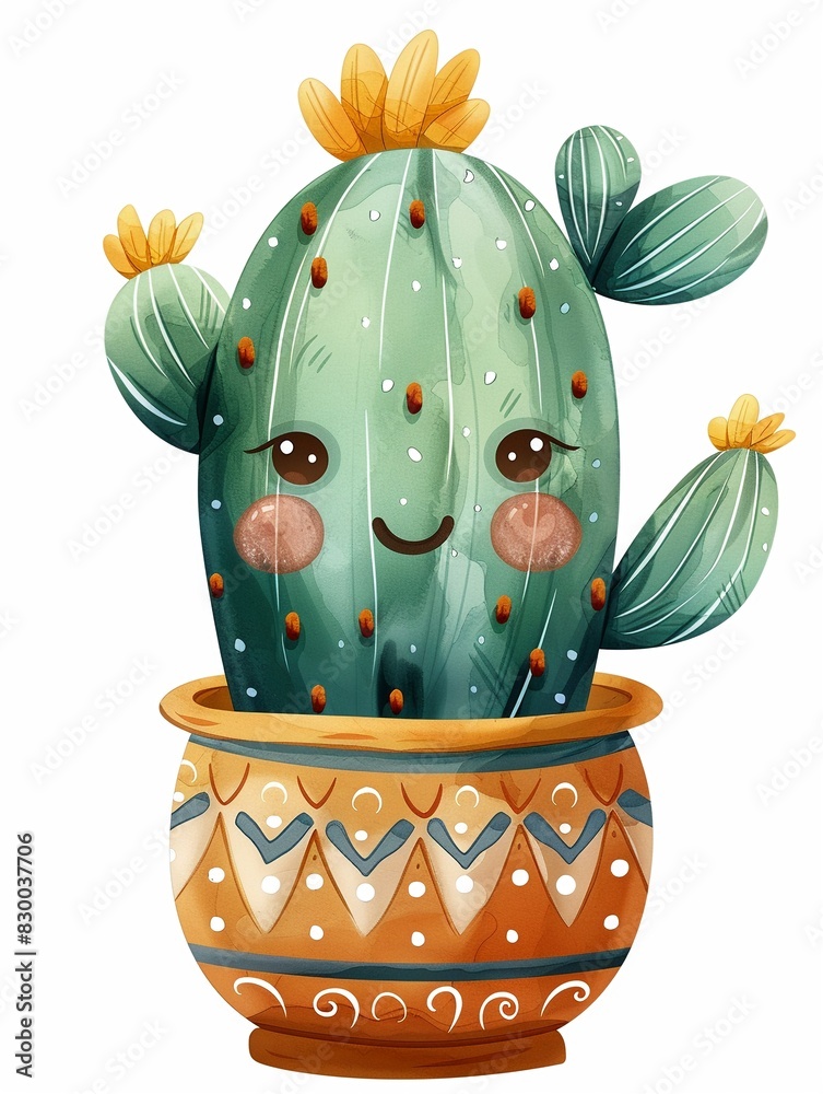 an isolated clipart of a cute cactus plant in a decorative pot ...