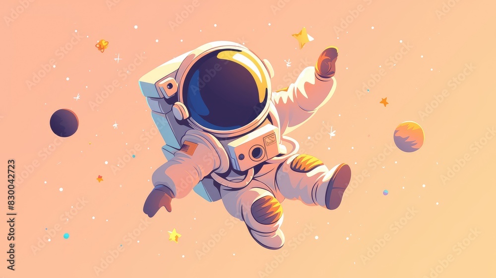 Illustration of a charming astronaut drifting in space depicted in a ...
