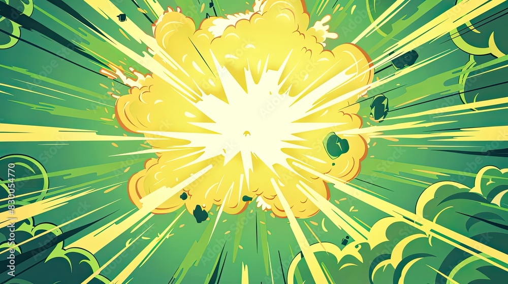 Explosion boom sunburst green anime manga graphics cartoon. Dynamic ...
