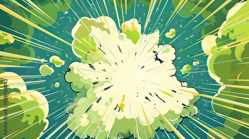 Explosion boom sunburst green anime manga graphics cartoon. Dynamic ...