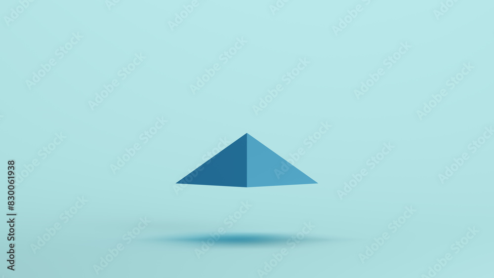 Blue pyramid face geometric shape solid structure prism pale background ...