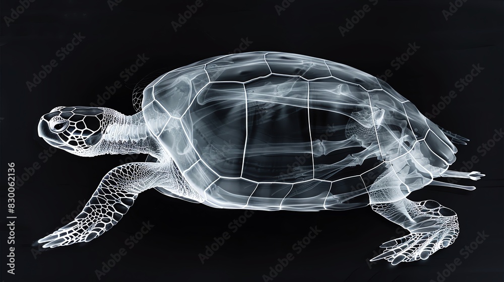Xray Of A Turtles Shell And Internal Structure Set Against A Black Background Highlighting The