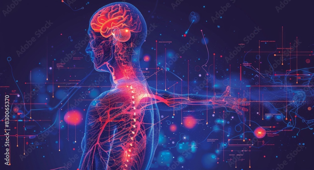 Illustration of the human nervous system. Symbolizing mental health ...