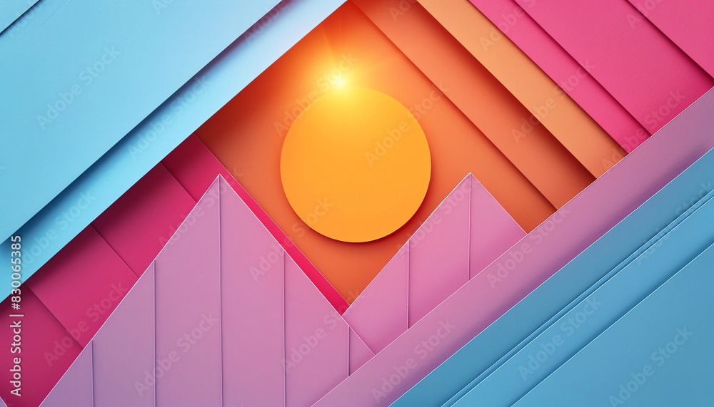 Craft an abstract paper cut background with geometric shapes and a ...