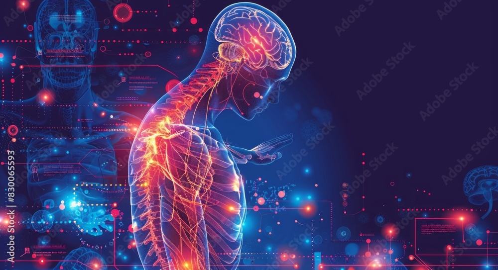 Illustration of the human nervous system. Symbolizing mental health ...
