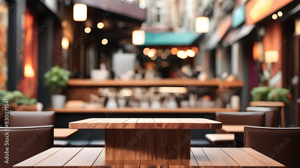 image of table podium in front of restaurant abstract background ...
