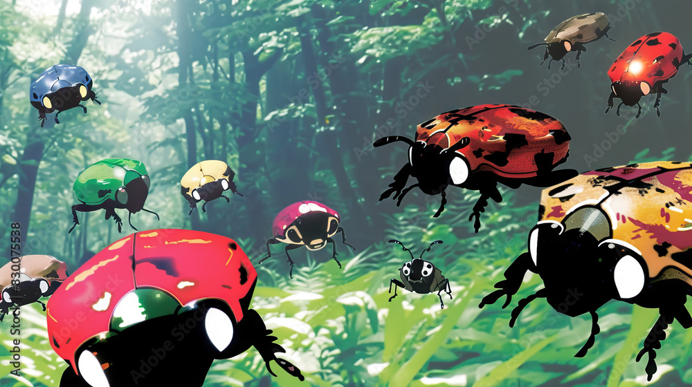 Beetle Bonanza: The Colorful World of Beetles - Visualize a scene where ...