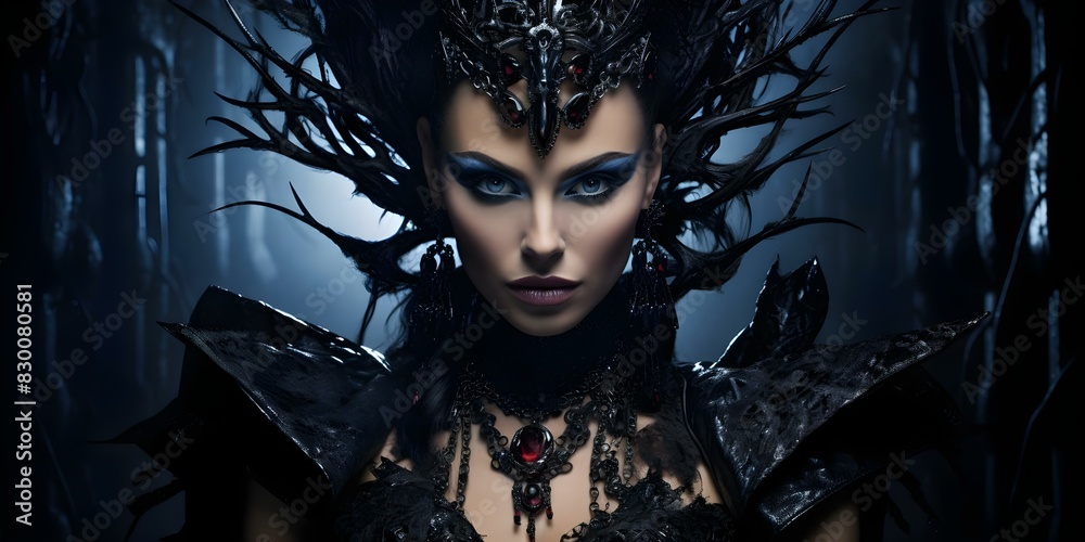 Dark fantasy art of an evil queen with glowing eyes menacing expression ...