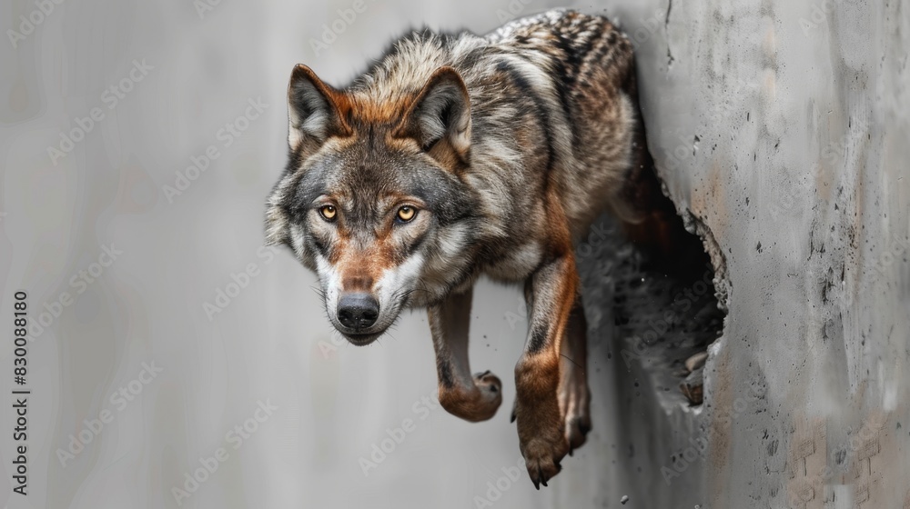 Fierce Wolf Leaping out from Wall Hole - Wild Animal Nature Predator ...