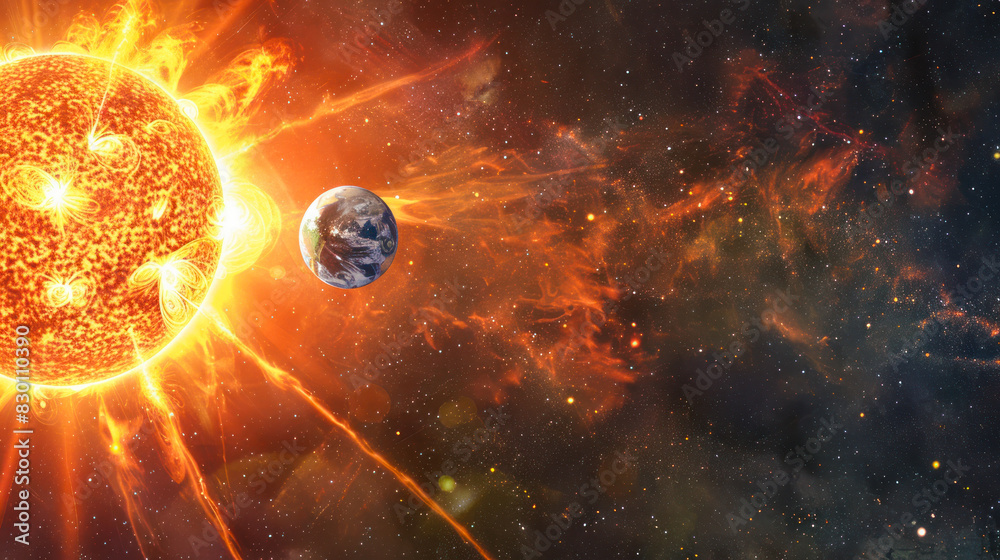 Solar activity. Solar flare and the planet Earth is under attack. Sun ...