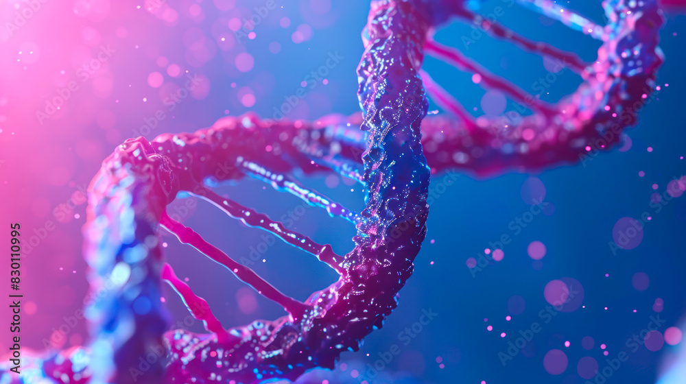 human dna spiral model on pink blue pastel futuristic background. dna ...
