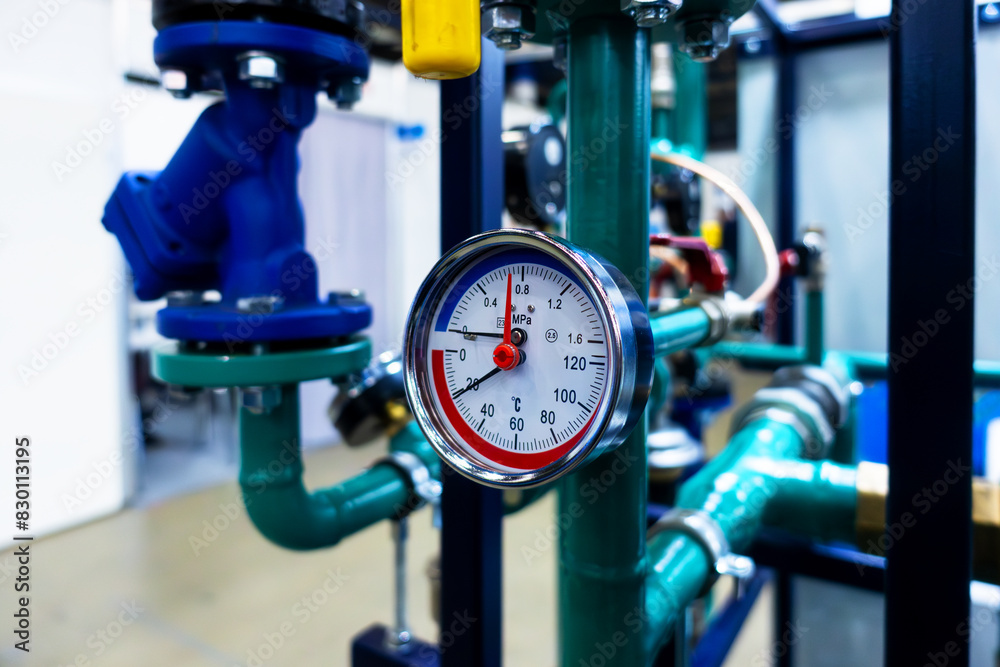 A pressure gauge with a scale for measuring the pressure of a liquid or ...