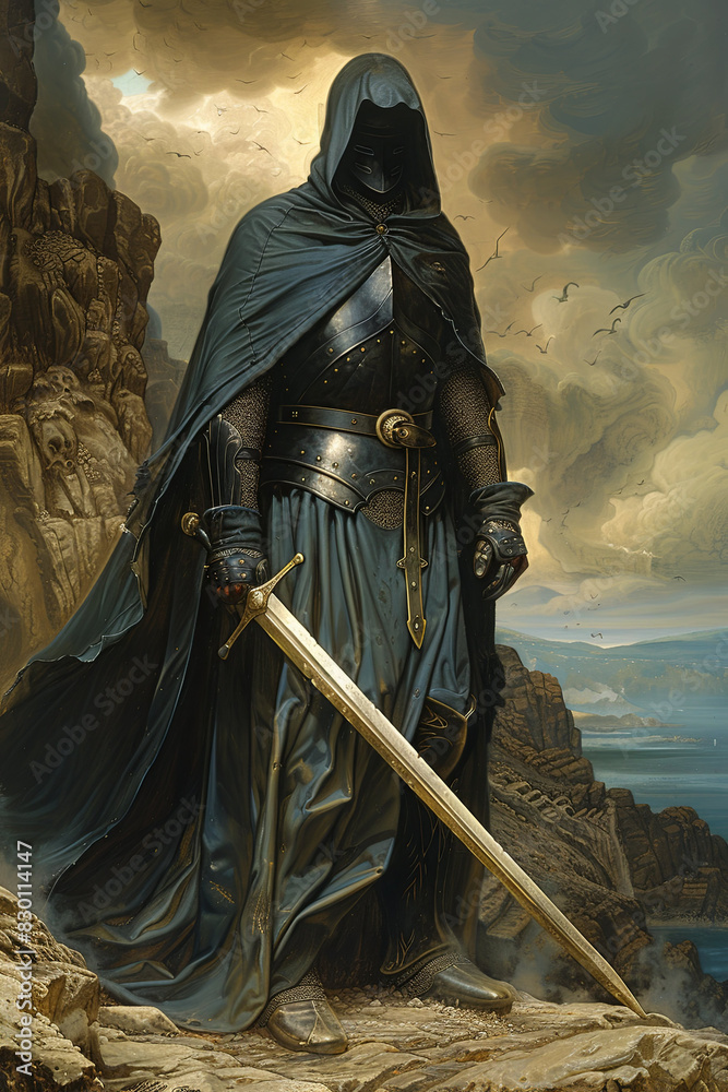 Spectral Knight Avatar in Ghostly Armor with Phantom Blade Gen AI Stock ...