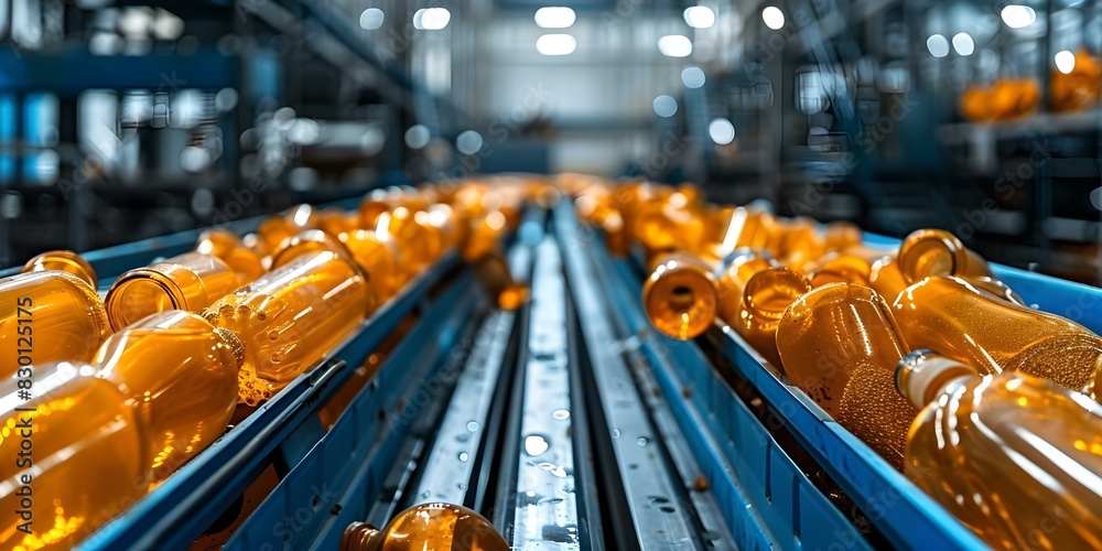 Glass bottles being recycled into new products at a recycling facility ...