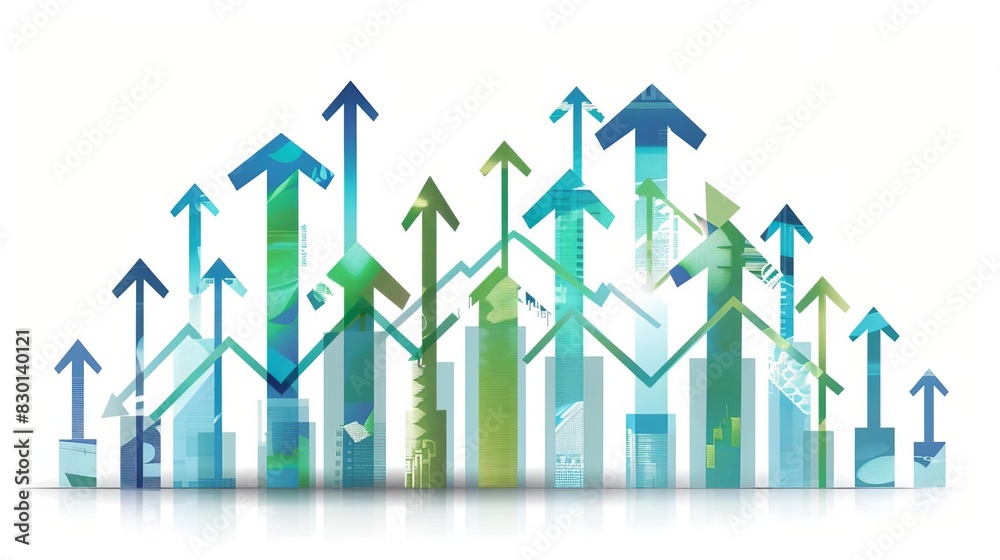 ภาพประกอบสต็อก Colorful arrows pointing upwards representing growth and ...