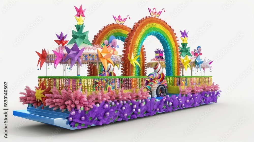 Colorful parade float with rainbows, balloons, and flowers, showcasing ...