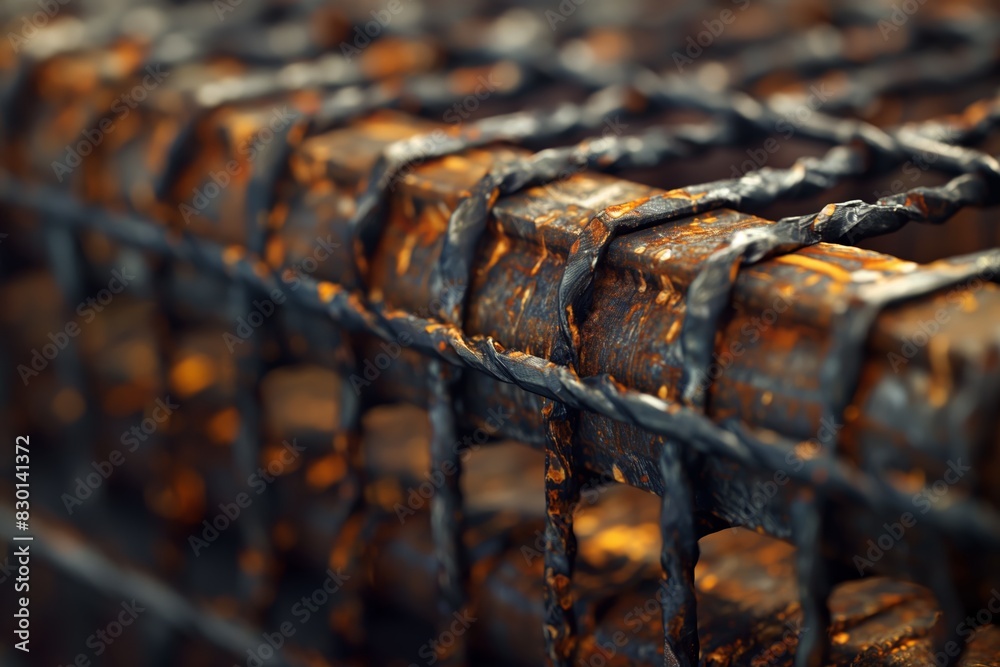 Detailed close-up showing the texture and rust on a grid made of ...