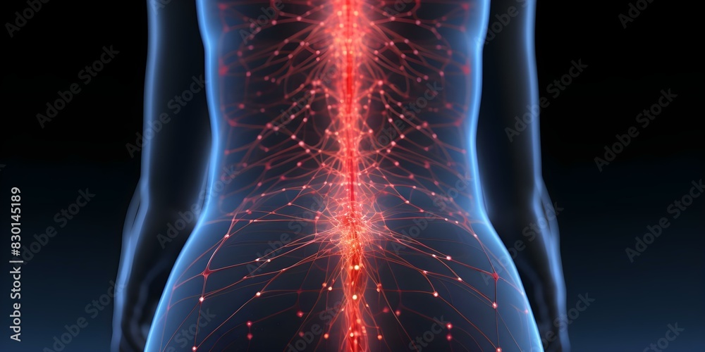 Illustration of inflamed nerve roots pinpointing pain source in medical ...