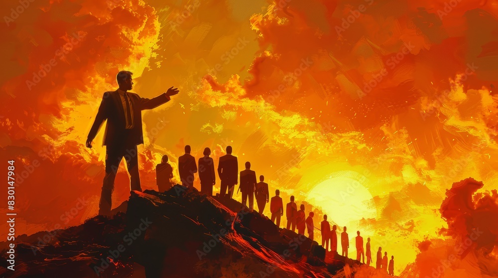 Design an image showcasing business leadership in action, with a ...