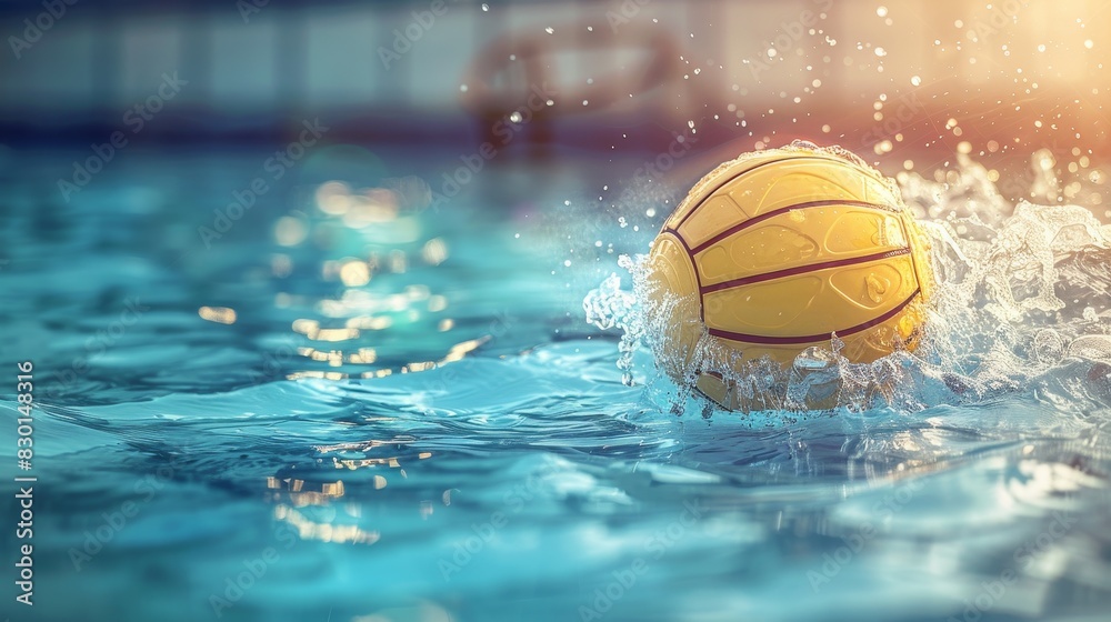 Water Polo Ball floating on water surface, close up, aquatic sports ...