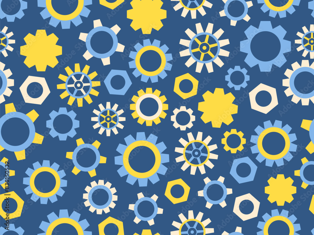 Seamless pattern of gears in steampunk and atompunk style. Jagged ...