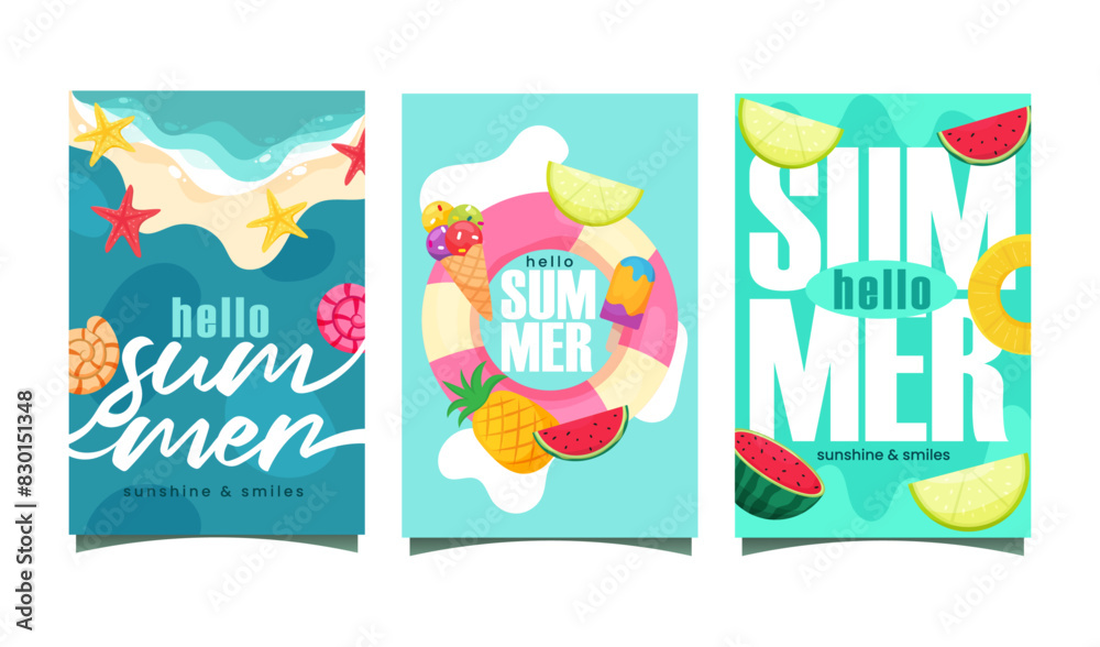 hello summer poster vector illustration, set of summer poster with ...